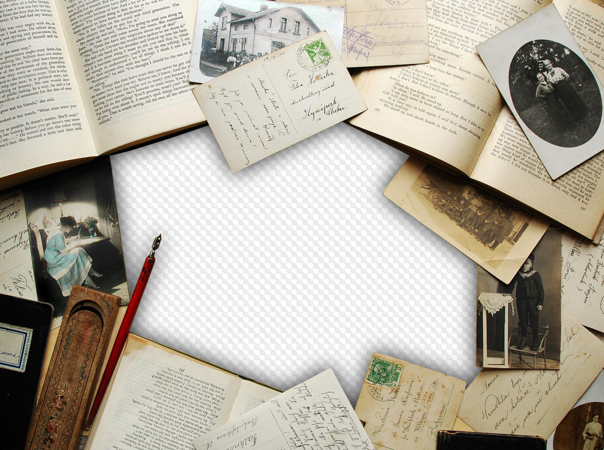Old photos and letters, frame PNG, photo frame PSD