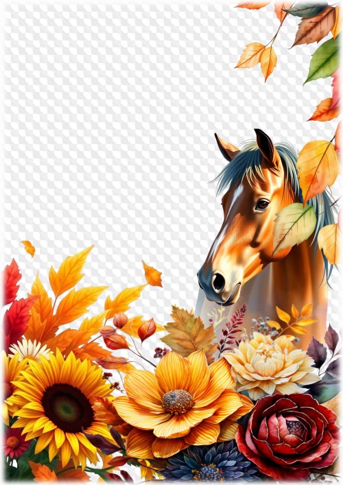 Marco de fotos del Año del Caballo de Fuego Rojo con caballo PNG PSD