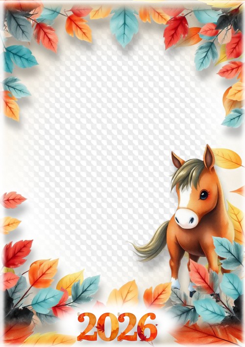 Marco de fotos de otoño con caballo 2026 PNG, PSD