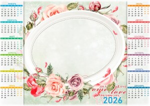 Free download 2026 Romantic Calendar template in JPG and PNG formats.