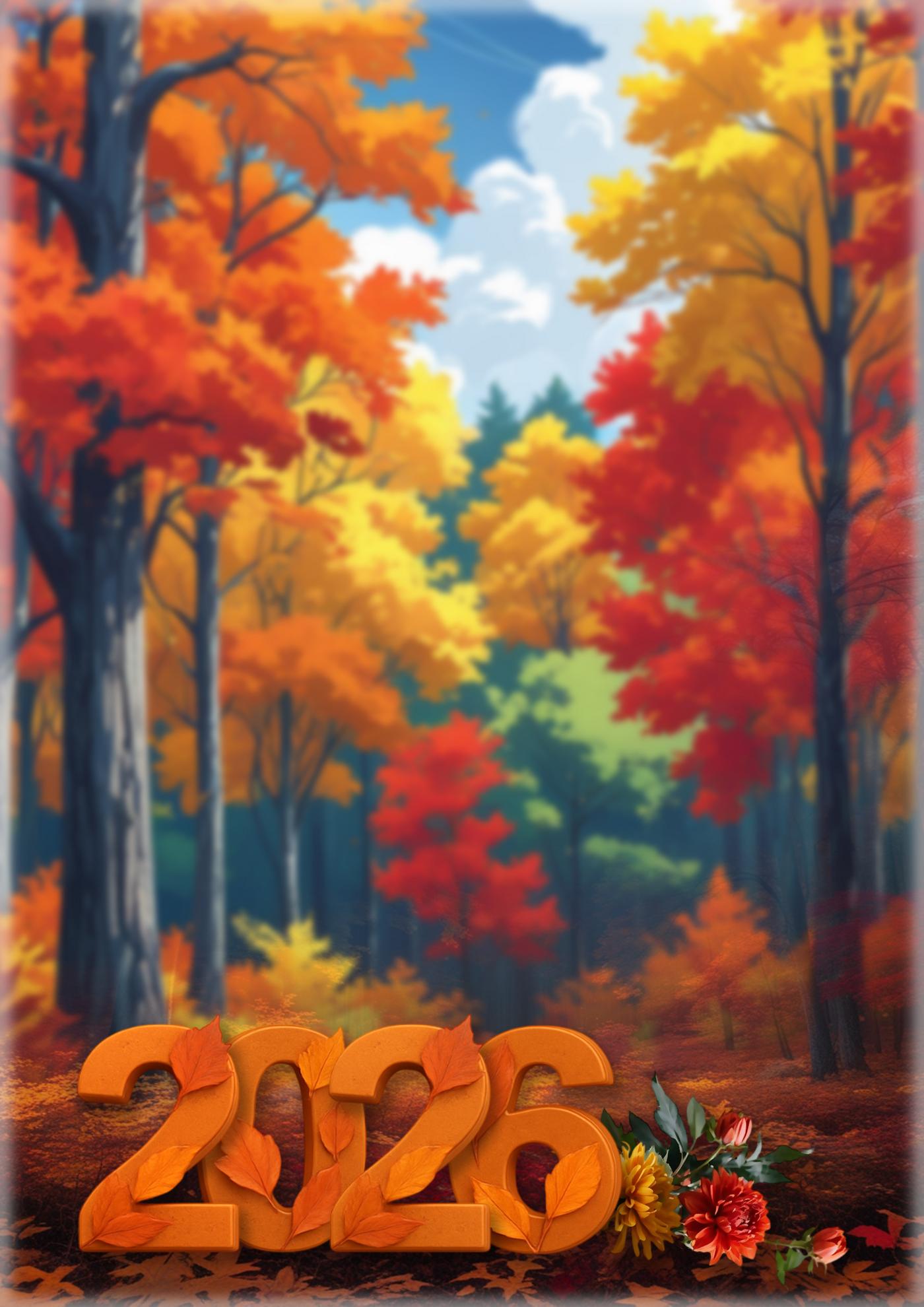 Plantilla de marco de fotos PSD de Bosque de otoño 2026