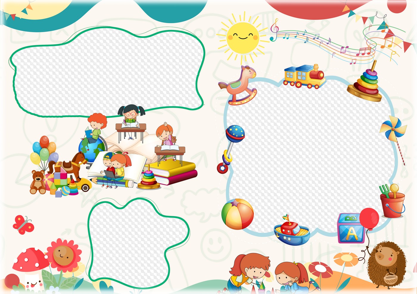 Kindergarten photo frame collage for three photos