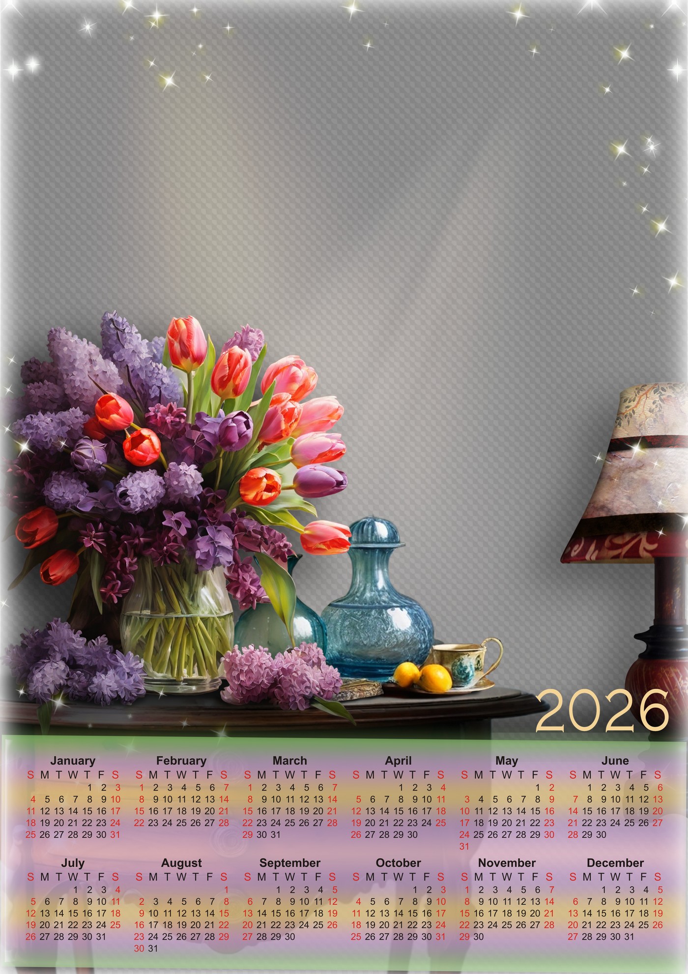Free download 2026 Romantic Calendar template in JPG and PNG formats.