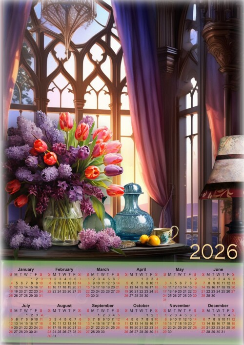 Free download 2026 Romantic Calendar template in JPG and PNG formats.
